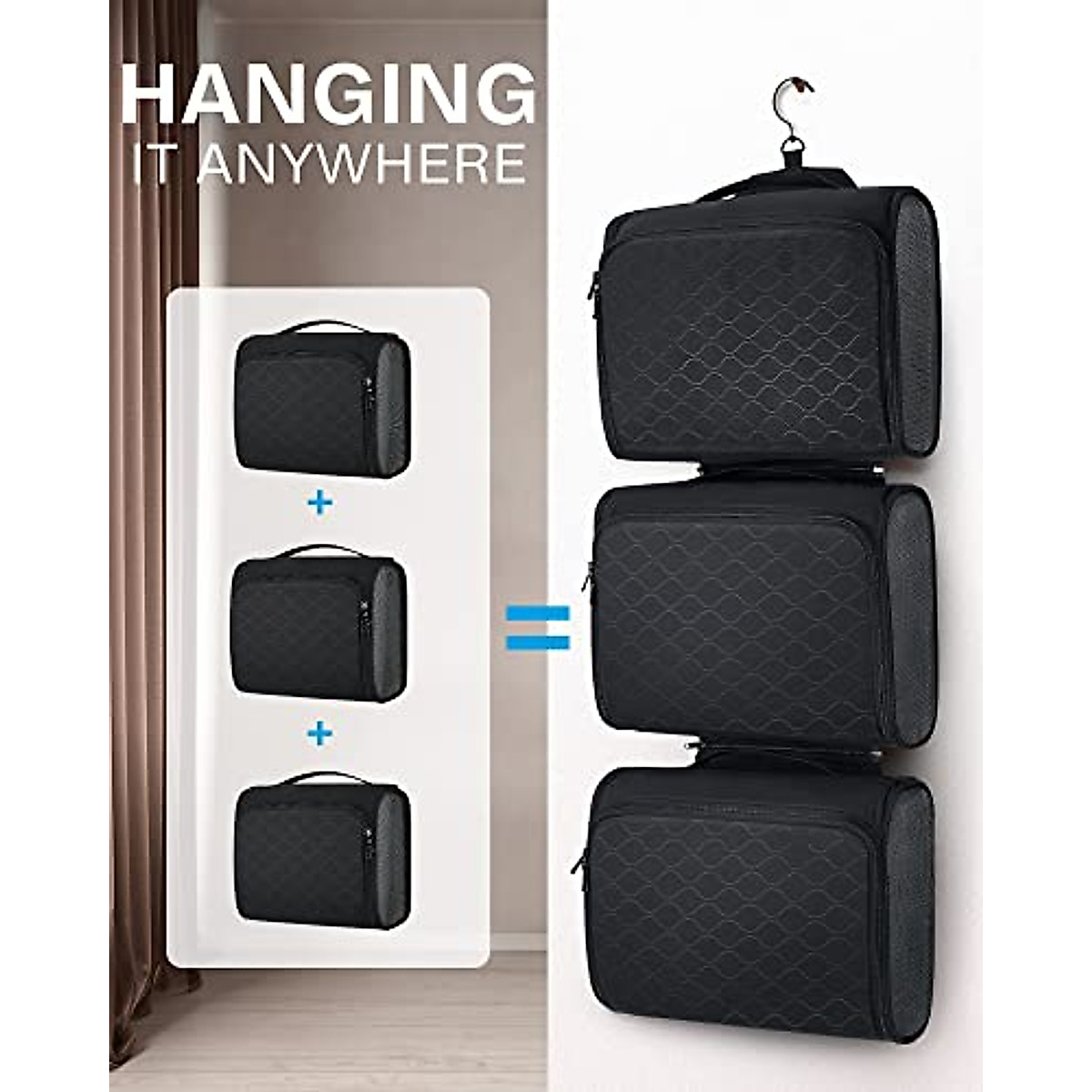 Hanging Packing Cubes for Travel, BAGSMART 6 Set Travel Organizer Cubes for Travel Accessories, Portable Suitcase Organizer Bags Set, Lightweight Stow and Go Travel Luggage Packing Organizer