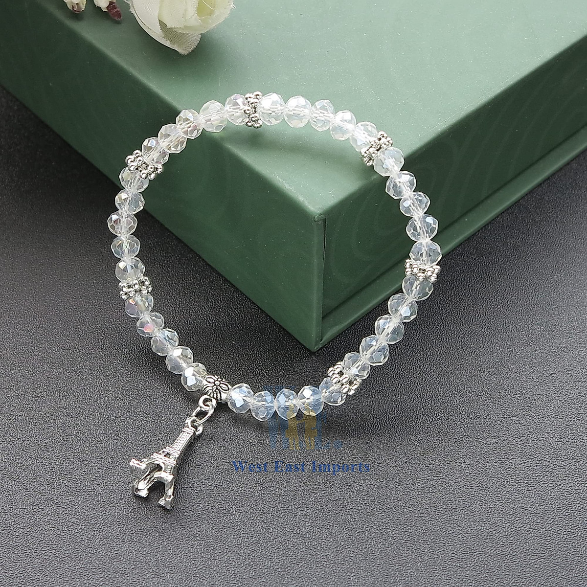 WE 12 Pcs Paris Eiffel Tower Themed Crystal Bracelet Party Favors - Quinceanera/Wedding/Birthday/Baby Shower/Bridal Shower