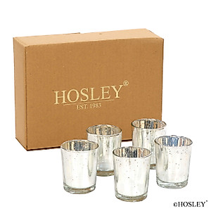 Hosley Silver Metallic Glass Votive Candle Holder, Set of 24 Pieces. Mercury Speckled Style Finish Bulk Buy 2.5" High, Ideal Gift for Wedding, Bridal, Party, Home LED Tea Light Lantern Gardens. O4