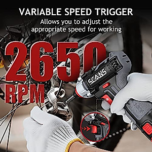 Cordless Impact Driver, 16V Brushless Impact Drill with 1/4” Hex Chuck, 2650RPM Variable Speed, LED Light, SCANS Impact Drill Set with 2.0Ah Battery/Charge, 37 Pcs Accessories, Tool Box, SC2161-1