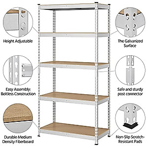 Topeakmart 4PCS 5-Tier Utility Shelves, Metal Storage Shelves Garage Shelving Unit Adjustable Garage Storage Shelves Storage Racks Heavy Duty Shed Shelving- Silver, 35.5 x 17.5 x 72 Inch