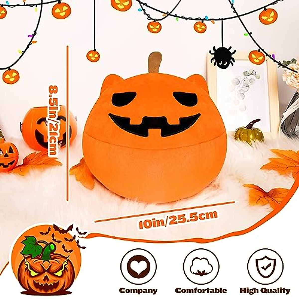 Desdfcer Halloween Stuffed Pumpkin, 8.5in Pumpkin Pillow, Fluffy Stuffed Pumpkin Doll Toy, Halloween Cat Plush, Halloween Stuffed Animal Cat Plushies, Halloween Plush Toys for Kids