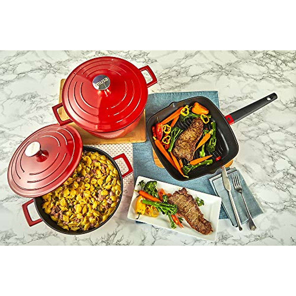 IMUSA USA, Red 5 Quart Cast Aluminum Dutch Oven With Stainless Steel Knob