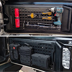 Tailgate Molle Panel Rear Door Cargo Organizer Kit Interior Storage Metal Plate with 3 Storage Bags for 2007-2022 Jeep Wrangler JK/JL 4XE
