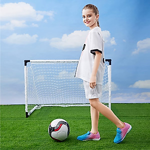 brooman Kids Indoor Soccer Shoes Boys Girls Soccer Cleats Athletic Turf Shoes (2,Blue Pink)