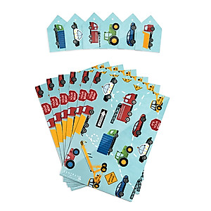 CENTRAL 23 Wrapping Paper for Boys - 6 Sheets of Birthday Gift Wrap - Police Cars Trucks and Tractors - For Kids - Children - Glossy - Recyclable