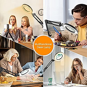 10X 5X Magnifying Glass Light Stand Swing Arm Desktop Lamp Desk Table Close Work Up for Crafting, Reading, Sewing, Model Assembly, Soldering