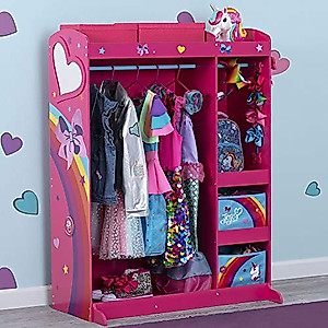 JoJo Siwa Dress and Play Boutique by Delta Children - Pretend Play Costume Storage Wardrobe for Kids with Mirror & Shelves