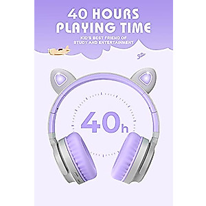 Picun B29 Kids Headphone with Microphone Wireless Bluetooth 5.0,40Hours Playing Wireless Over Ear Headphone for Kids Girls Boys,Stereo Sound, for Online Learning/School/Travel/Tablet (Grayish Purple)