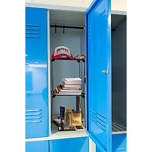 Stackable Locker Shelf, Mesh Locker Shelf, Locker Organizer | Foldable, Extra Tall | Fit Standard Size School, Gym, Work Locker | Ideal for Office Desk, Kitchen Cabinet, Closet, Bathroom | Black, 2 pc