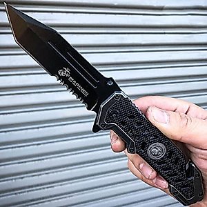 9" MEGK USMC Marines Tanto Military Spring Assisted Open Rescue Pocket Knife Black
