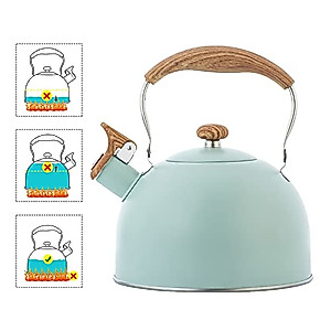 Tea Kettle,2.6 Quart Whistling Tea Kettle,Teapot for Stovetop,Food Grade Stainless Steel Teapot with Wood Pattern Handle, Loud Whistle Kettle for Tea, Coffee, Milk(Green-2.6 Quart)