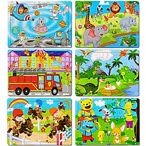 Puzzles for Kids Ages 3-5, 6 Pack Wooden Jigsaw Puzzles for Toddlers 30 Pieces Preschool Educational Learning Toys Set for Boys and Girls