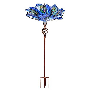 VCUTEKA Glass Bird Bath Outdoor BirdBath Bird Feeder with Metal Stake Garden Decor