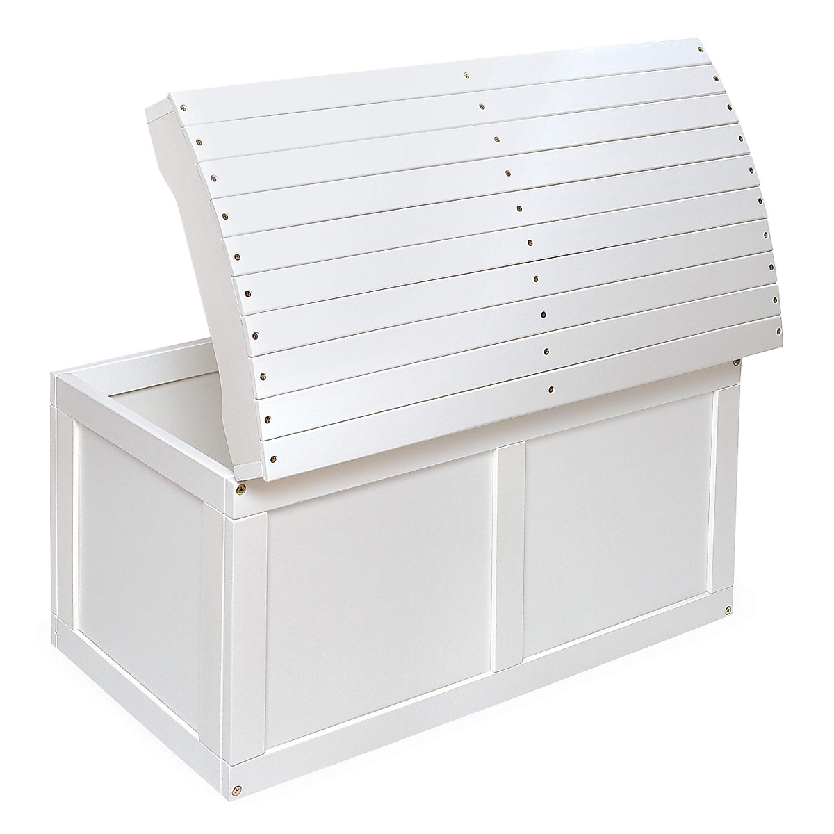 Badger Basket Hardwood Safety Hinge Barrel Top Toy Storage Chest, White (01335)