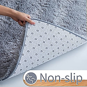 GKLUCKIN Shag Ultra Soft Area Rug, Fluffy 8'x10' Light Grey Rugs Plush Fuzzy Non-Skid Indoor Faux Fur Rugs Furry Carpets for Living Room Bedroom Nursery Kids Playroom Decor
