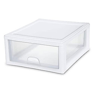 Sterilite 27 Quart (4 Pack) and 16 Quart (6 Pack) Stackable Clear Plastic Storage Drawer Containers for Home and Office Organization, White