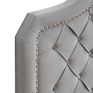 Prohon Queen Platform Bed with Tufted Trim Headboard, Upholstered Bed Frame Curved Bedframes for Kids, Teen & Adults, No Box Spring Needed, 83.8"L x 69.29"W x 42.5"H, Grey