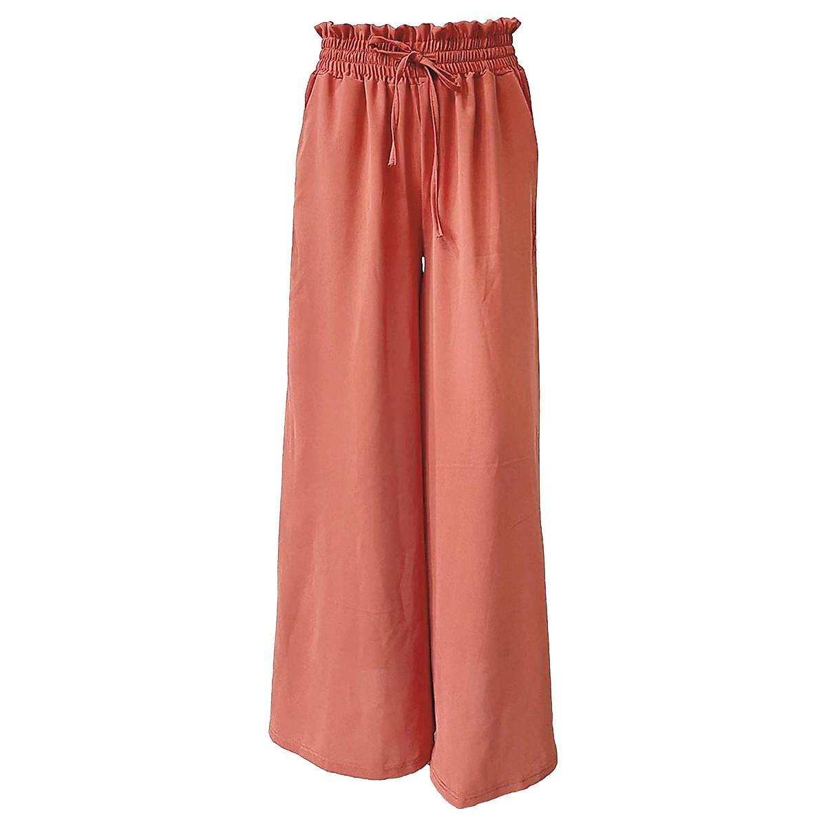 aromm Women's high Waisted Pants Wide Leg Long Palazzo Trousers Orange,XL