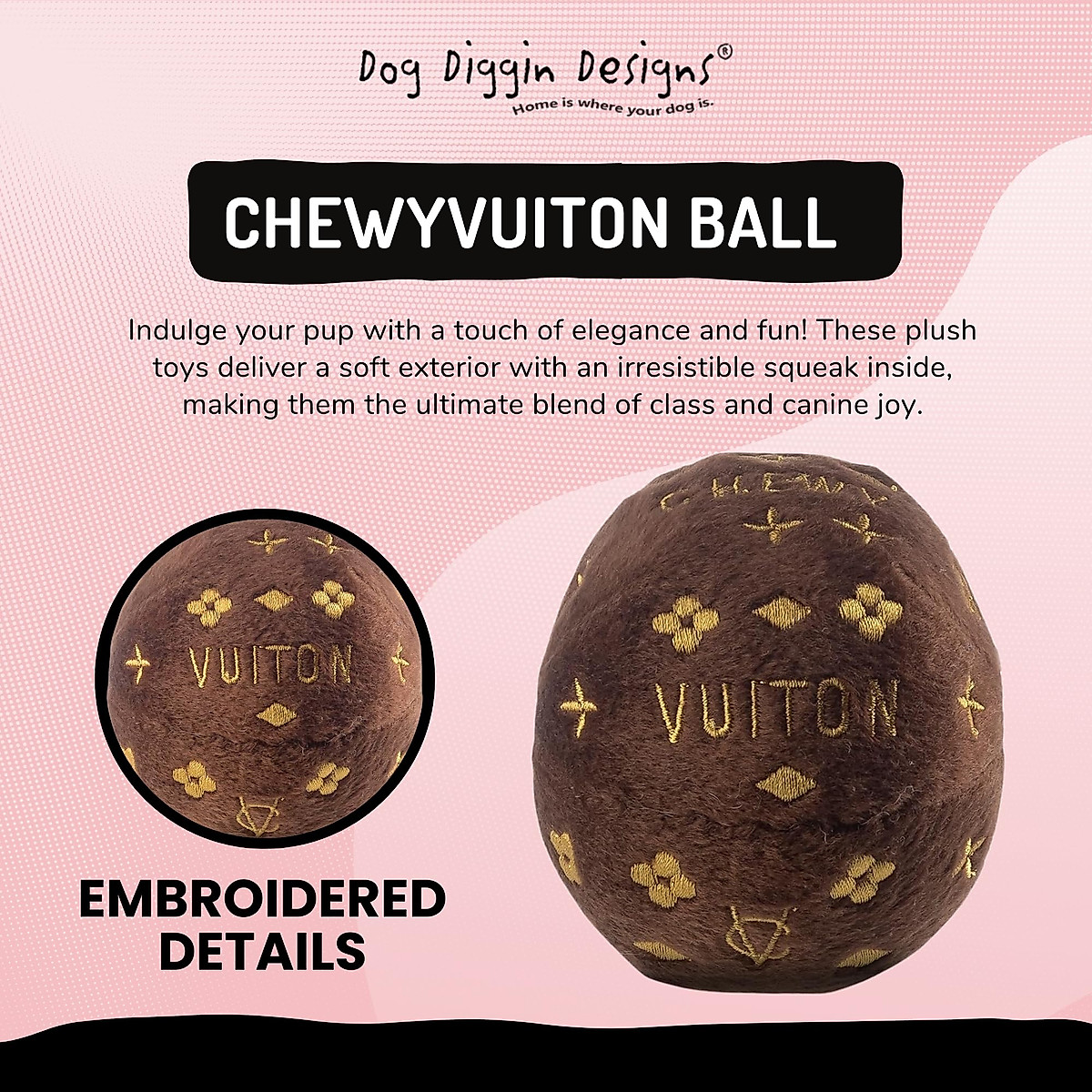 Dog Diggin Designs Runway Pup Collection | Unique Squeaky Parody Plush Dog Toys – Prêt-à-Porter Dog Bones, Balls & More