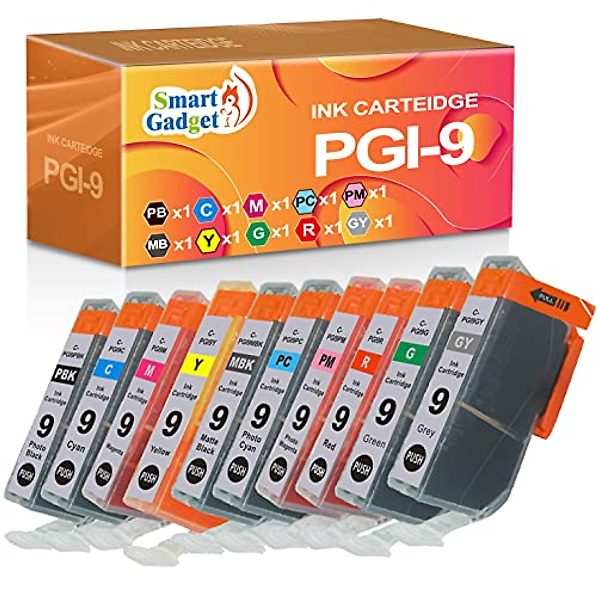 Smart Gadget Compatible PGI-9 Ink Cartridge Replacement for PGI9 PGI-9PBK PGI-9MBK PGI-9C PGI-9Y PGI-9M PGI-9PC PGI-9PM PGI-9R PGI-9G PGI-9GY for Use with PIXMA Pro 9500 Mark II Printers | 10-Pack