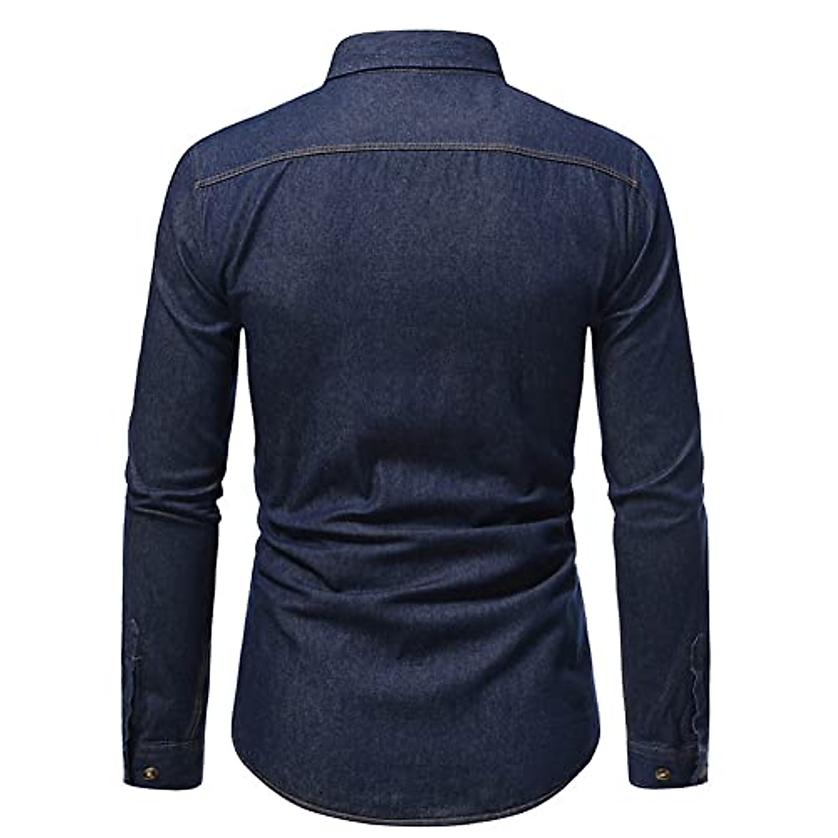 Mens Denim Shirts Vintage Long Sleeve Soft Cotton Pocket Button Up Jeans Shirt Streetwear C214-Light Blue 3XL