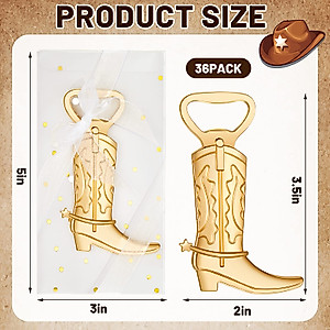 36 Pieces Cowboy Boot Bottle Openers Baby Shower Bottle Opener Favors for Guest Bridal Shower Party Bottle Opener Gifts for Baby Shower Wedding Birthday Party Favor Decoration Supplies (Gold)