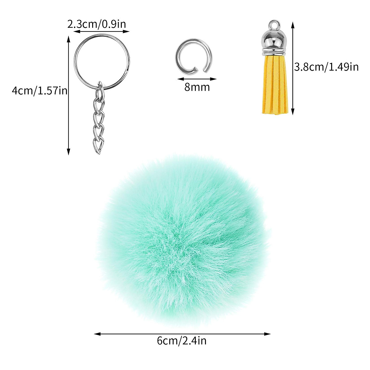 Tongcloud 150pcs Faux Fur Pom Poms Keychains Pom Poms Keychains with Tassels Keyrings