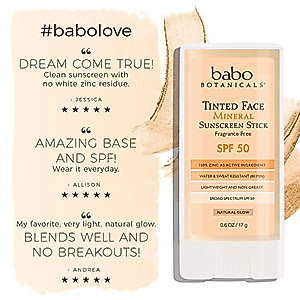 Babo Botanicals Daily Sheer Mineral Tinted Sunscreen Stick SPF50 - Natural Zinc Oxide - For Face - For all ages - EWG Verified - Water Resistant - Fragrance-Free