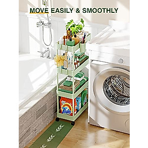 LEHOM Slim Rolling Storage Cart - 4 Tiers Bathroom Organizer Utility Cart Slide Out Storage Shelves Mobile Shelving Unit for Kitchen, Bedroom, Office, Laundry Room, Small Narrow Spaces, Green