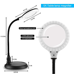 nomiou Magnifying Glass Lamp,5X Magnifier LED Light and Flexible Neck,Magnifying Lamp USB Powered,Perfect for Reading,Hobbies,Task Crafts or Workbench