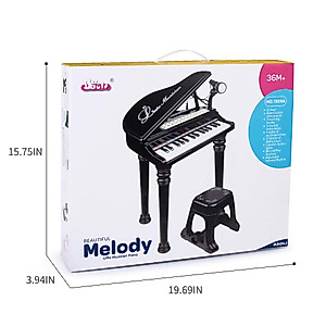 Kids Piano Keyboard Toys 31 Keys,Grand Piano for Beginners,3 4 5 6 Years Old Toddler Girl Boy Gift,Educational Musical Instrument,w/Microphone,Stool,Piano Lid,Lights,Note Stickers,Enamel Finish- Black