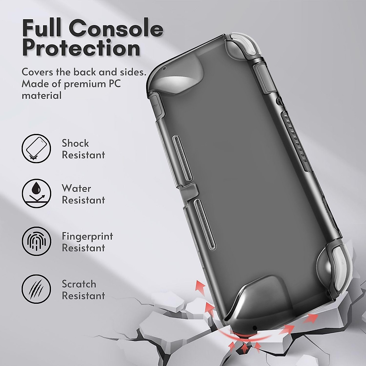 TNP Clear Protective Case for Nintendo Switch Lite - Switch Lite Protective Case with Ergonomic Grip - Hard, Lightweight, Slim, Protective Case for Nintendo Switch Lite Hard Case, Shadow Grey