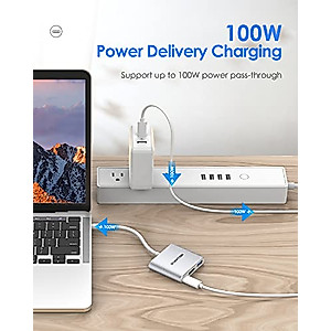 LENTION 3-in-1 USB C Hub with 100W Power Delivery, USB 3.0 & 4K HDMI for 2022-2016 MacBook Pro, New Mac Air/Surface/Chrome/Steam Deck, More, Stable Driver Adapter (CB-C14, Silver)