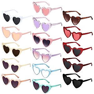 Kingdder 16 Pairs Heart Shaped Sunglasses for Wedding Vintage Rimmed Heart Sunglasses Colorful Women Retro Glasses(Fresh Color)
