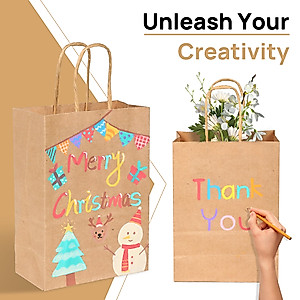 miikoul 200 Pieces 8.27"x5.9"x3.15" Brown Paper Bags with Handles, Gift Bags Bulk for Small Business, Shopping Bags, Wedding Party Favor Bags, Halloween Treat Bags for Birthday Party, Goody Craft
