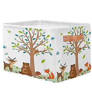 Funky Qiu Storage Basket Cube Woodland Animal,Large Collapsible Toys Storage Box Bin Cute Deer Fox Bear,Laundry Organizer for Closet Shelf Nursery Kids Bedroom,15x11x9.5 in,1 Pack