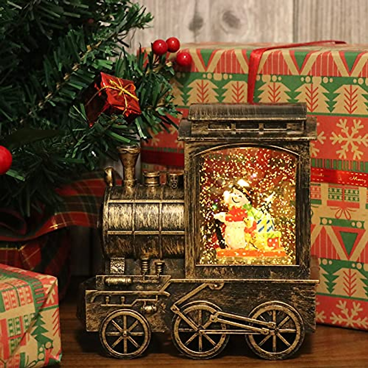 Wondise Lighted Christmas Snow Globes Musical Lantern with Timer, Battery Operated and USB Powered Spinning Water and Swirling Glitter Holiday Decoration