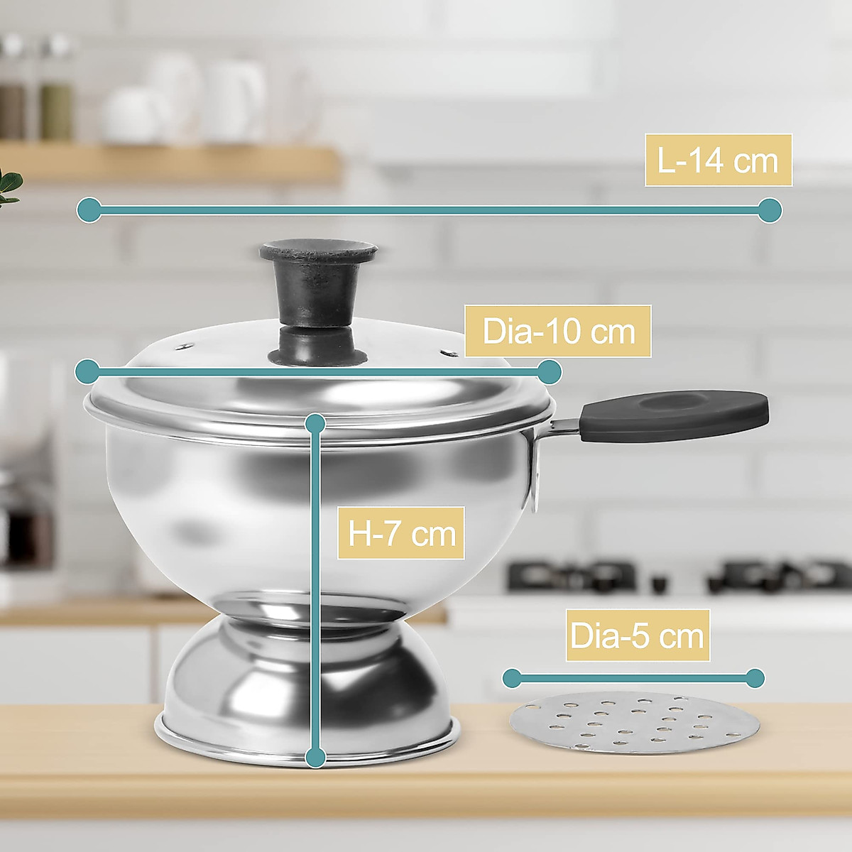 KSJONE Puttu Maker Stainless Steel, Stainless Steel Chiratta Puttu Maker, Chiratta Maker with Handle Use with Pressure Cooker Puttu Kutti Puttu Steamer Puttu Cooker Silver