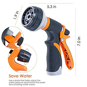 Garden Hose Sprayer Nozzle for Watering Plant Cleaning Cars Showering Pets with 8 Adjustable Pattern High Pressure Heavy Duty