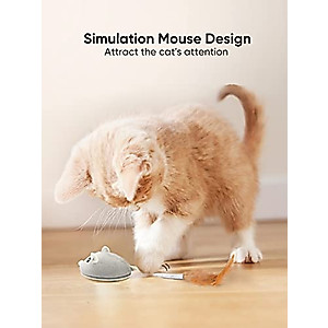 Petchain Interactive Cat Toy, Cat Toys for Indoor Cats Cat Feather Toys Automatic Cat Toy Cat Mouse Toy with Feather Tail Kitty Toys with USB Charging