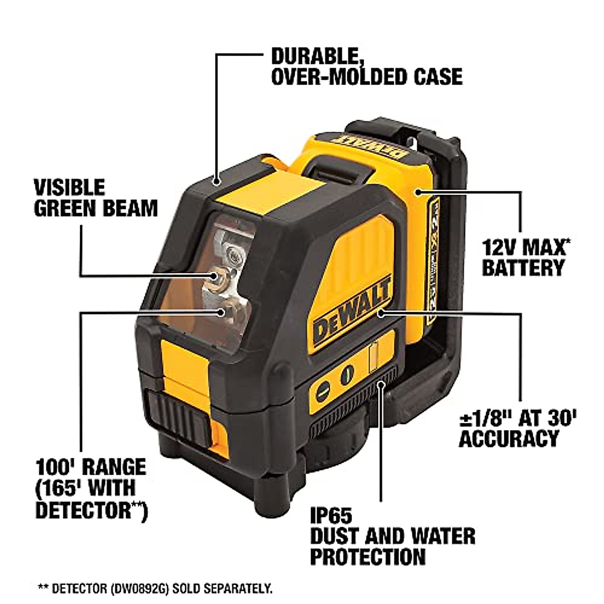 DEWALT 12V MAX Laser Level, Cross Line Laser, Green (DW088LG)