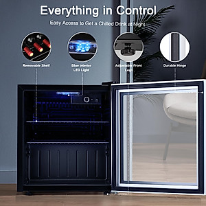 Antarctic Star 60 Can Mini Fridge Cooler - Beverage Refrigerator Glass Door for Beer Soda Wine – Small Drink Dispenser Clear Front Removable for Home, Office Bar (1.6cu.ft)