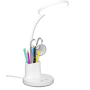 Vicsoon Desk Lamp, LED Desk Lamp for Home Office, Touch Table Lamp with 3 Color Modes 360° Adjustable Arm, Dimmable Desk Light with Pen Phone Holder, White