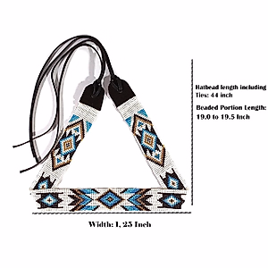 Weavish Beaded Hatband Native American Style Southwestern Cowboy Rode Handmade Head/Hat Band Collection [ ] (White,turquoise)