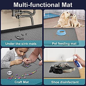 Under Sink Mat - 31" x 22" Waterproof Kitchen Cabinet Mat - Flexible Silicone Under Sink Liner - Kitchen Bathroom Cabinet Mat and Protector for Drips Leaks Spills (Gray)