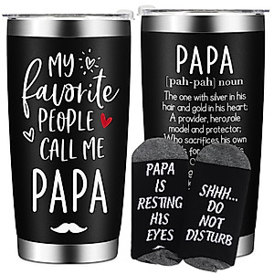 Papa Christmas Gifts from Grandkids Granddaughter Grandson Grandpa Birthday Gifts Idea for Granddad Grandfather Best Papa Ever Gifts for Father's Day Gift My Favorite Papa Tumbler + Socks (20oz Black)