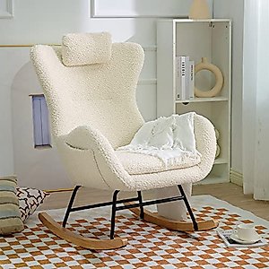 Morhome Upholstered Nursery Rocking Chair-Comfy Glider Rocker with Padded Seat, High Backrest, and Armrests for Living Room Bedroom Offices, Beige