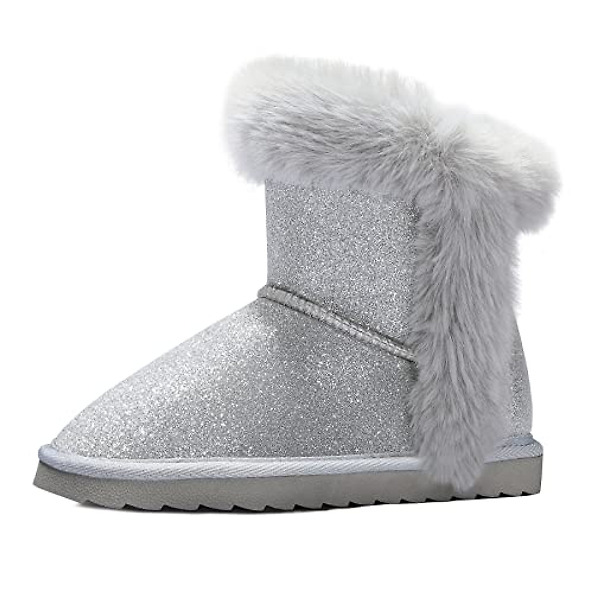 K KomForme Girls Snow Boots Warm Fur Lined Glitter Strap Winter Shoes Lightweight with Hook-and-loop(Toddler/Little Kids/Big Kids)