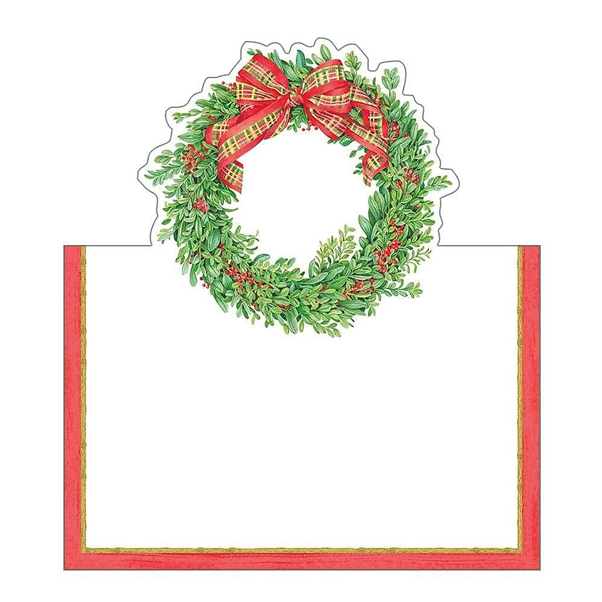 Caspari Boxwood and Berries Wreath Die-Cut Place Cards - 24 Count